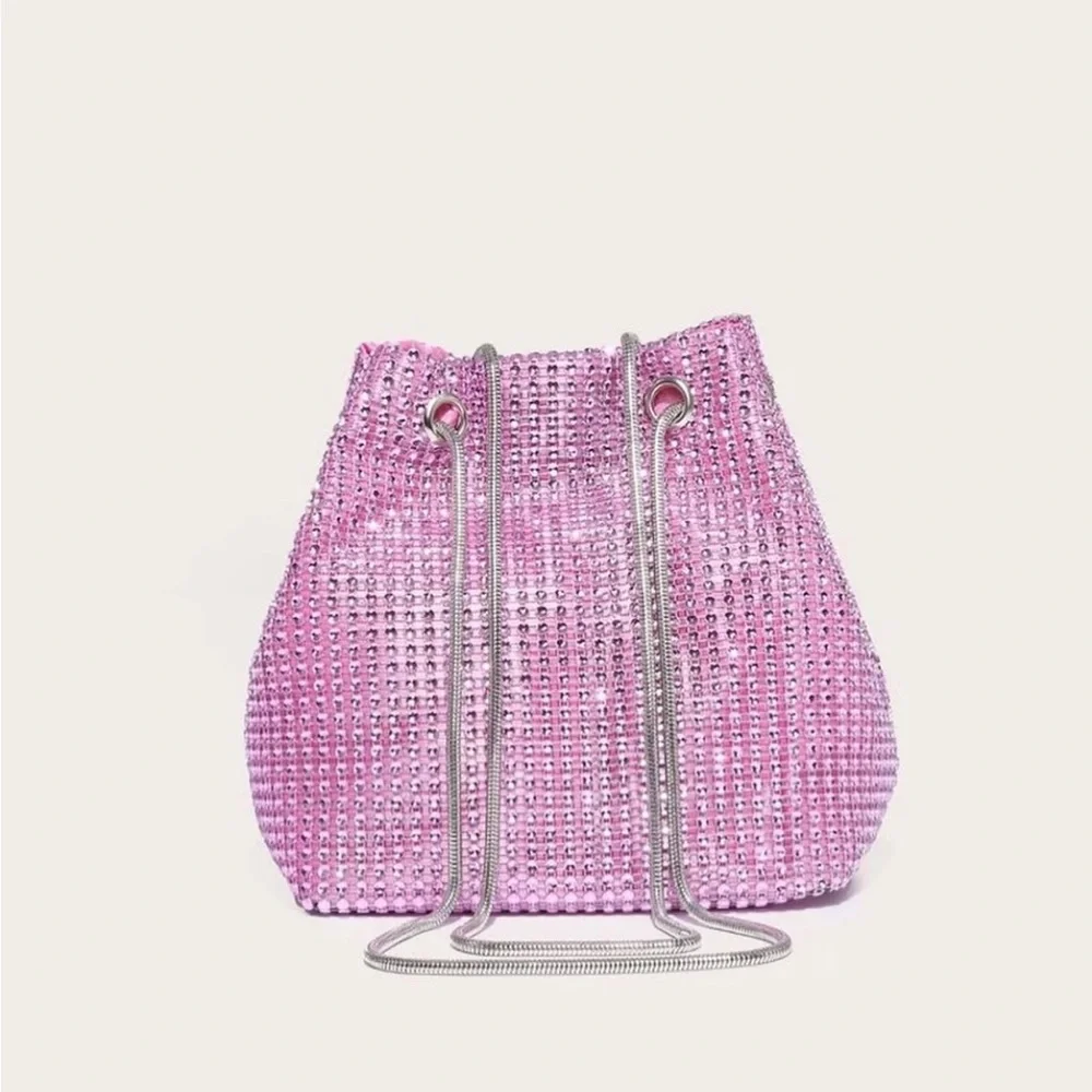 Bags | Elegant Pink Rhinestone Bucket Bag | Poshmark